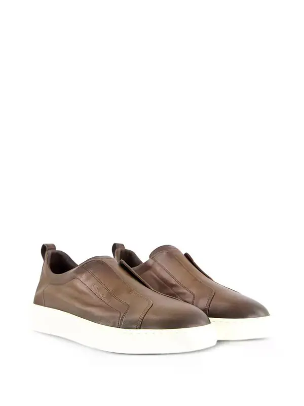 Santoni Leather Slip-on Sneakers - Brown