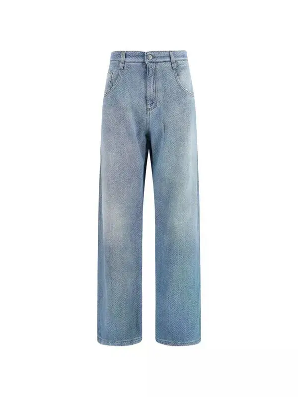Ermanno Scervino Cotton Chevron Pattern Wide Leg Jeans
