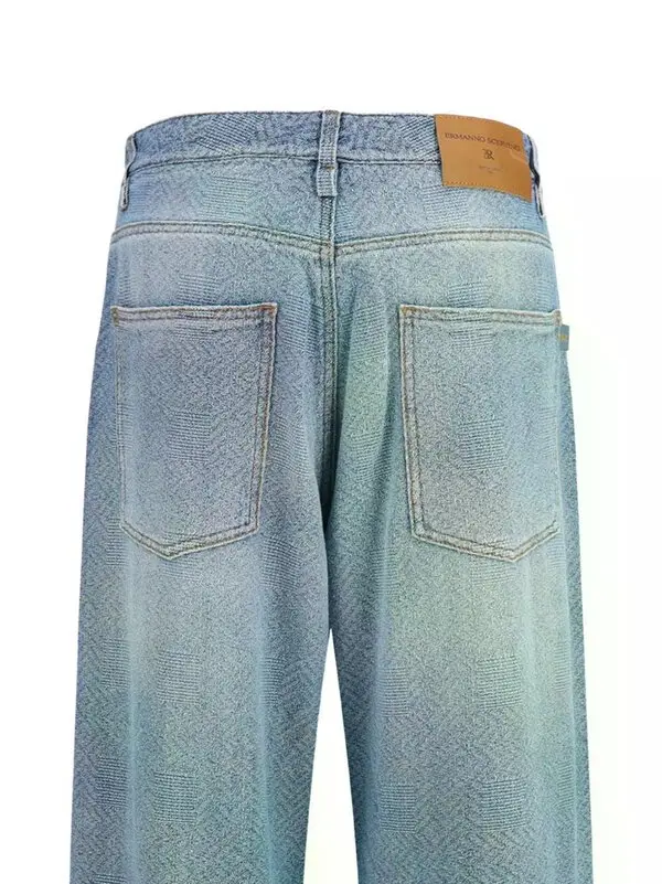 Ermanno Scervino Cotton Chevron Pattern Wide Leg Jeans