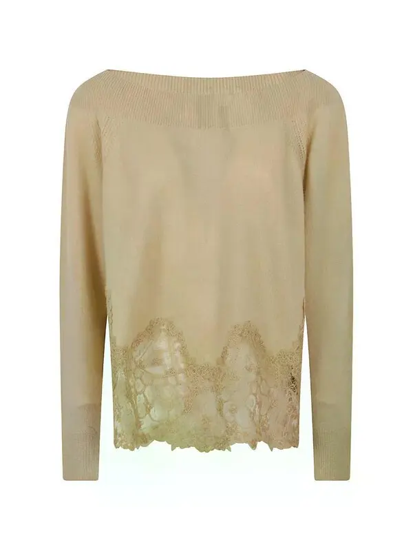 Ermanno Scervino Lace-trimmed Cashmere Sweater - Neutrals