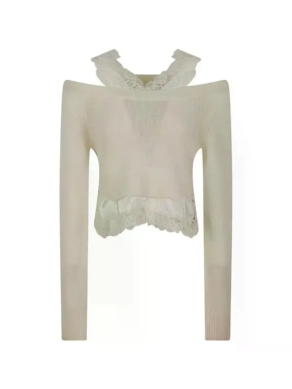Ermanno Scervino Lace-trim Off-shoulder Sweater - Neutrals