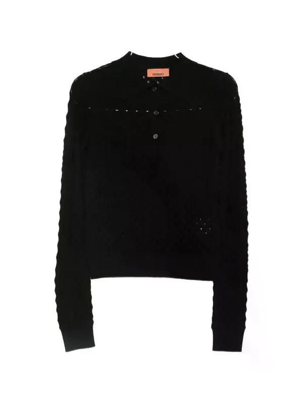 Missoni Pointelle Knit Long-sleeve Polo Shirt - Black