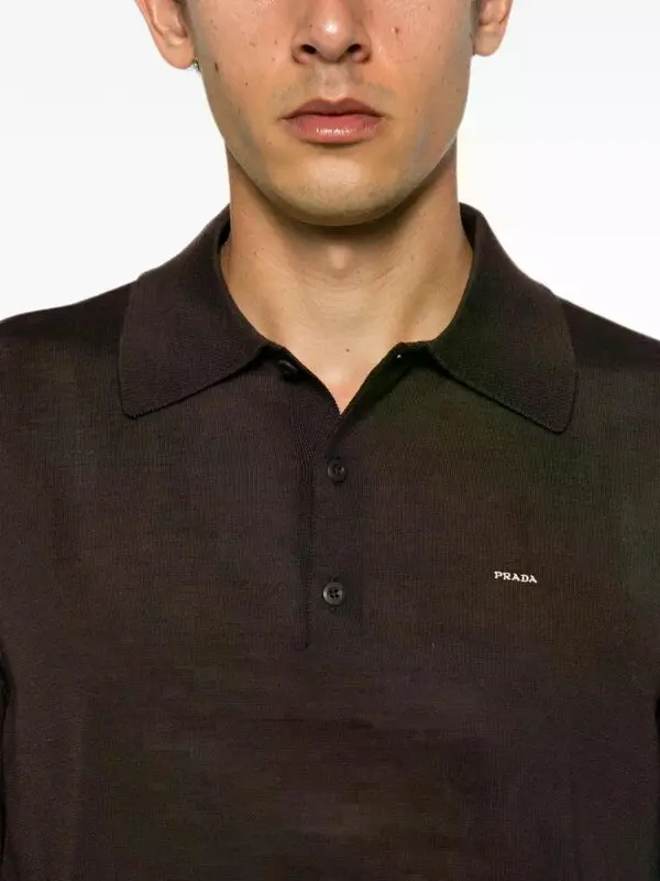 Prada Long-sleeved Superfine Wool Polo Sweater - Brown