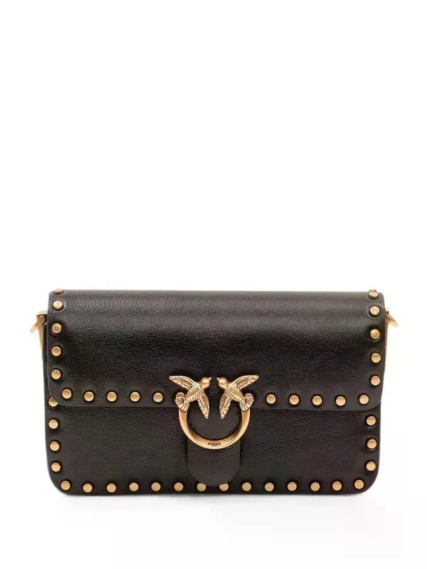 Pinko Love Birds Slouchy Studded Shoulder Bag - Black