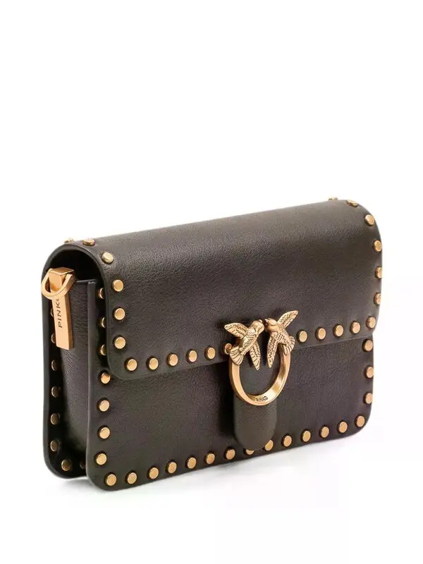 Pinko Love Birds Slouchy Studded Shoulder Bag - Black