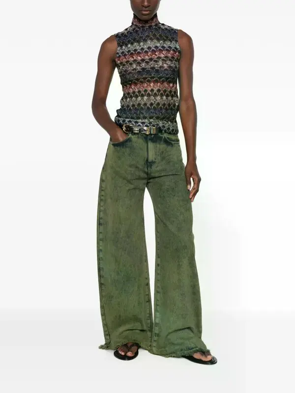 Missoni Zigzag Knit High Neck Sleeveless Top - Green