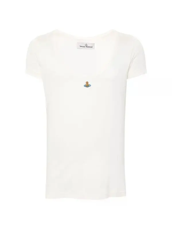 VIVIENNE WESTWOOD Orb-embroidered Scoop-neck T-shirt - White