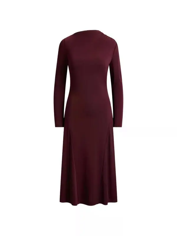 Ralph Lauren Burgundy Jersey Draped Long-sleeve Dress