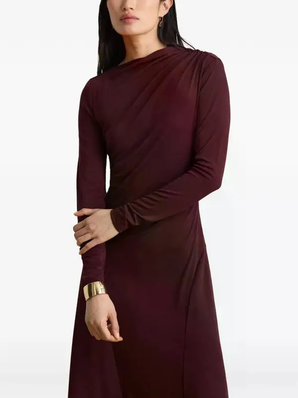 Ralph Lauren Burgundy Jersey Draped Long-sleeve Dress