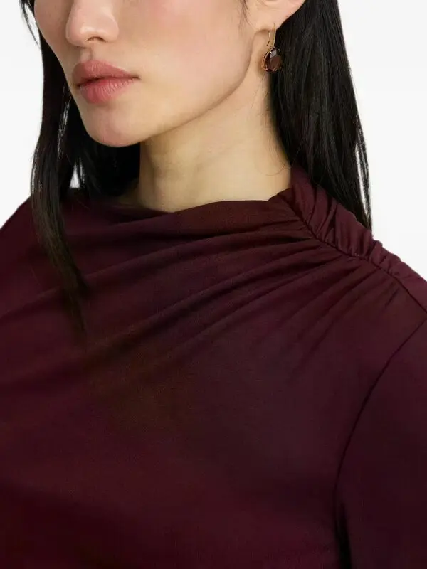 Ralph Lauren Burgundy Jersey Draped Long-sleeve Dress
