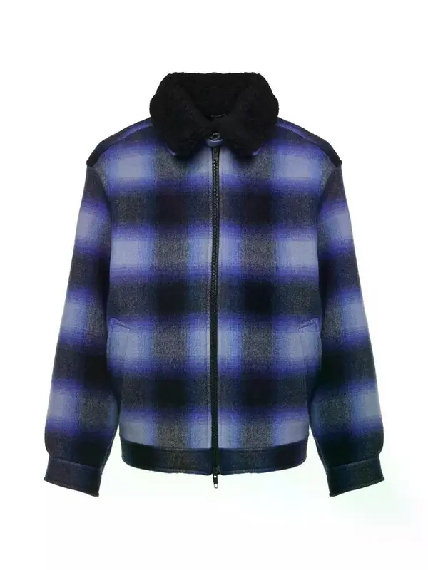 Balenciaga Plaid Flannel Bomber Jacket With Removable Shearling Collar