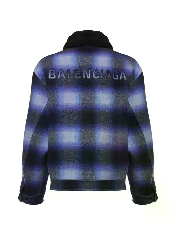 Balenciaga Plaid Flannel Bomber Jacket With Removable Shearling Collar