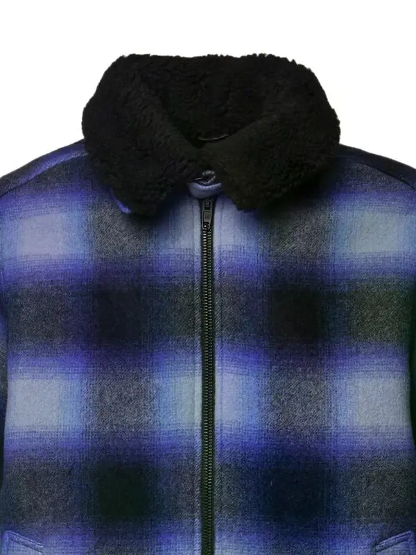 Balenciaga Plaid Flannel Bomber Jacket With Removable Shearling Collar