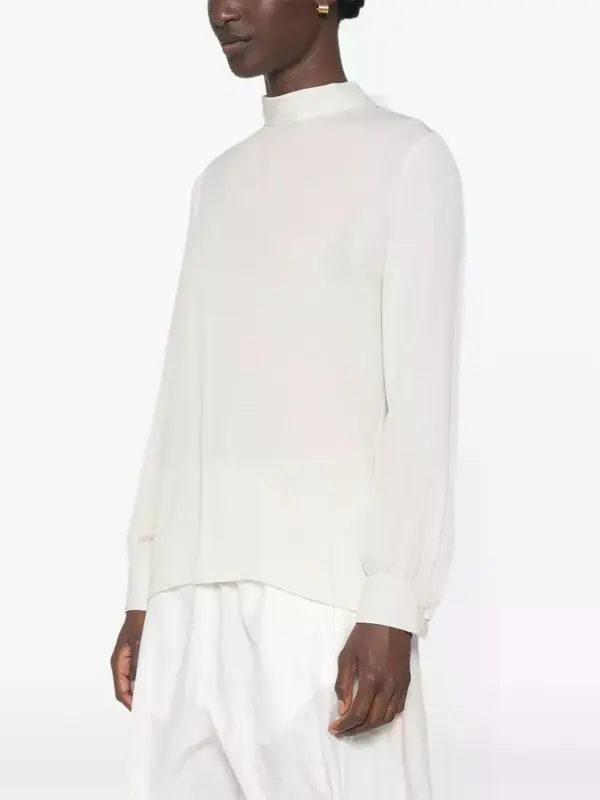 Giorgio Armani High-neck Silk Blouse With Tie Back - Neutrals