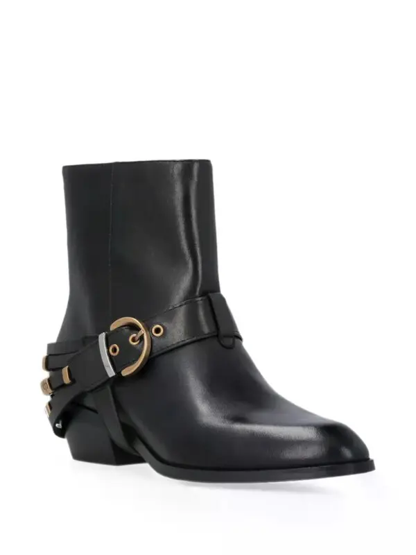 Pinko Buckle-detail Leather Ankle Boots