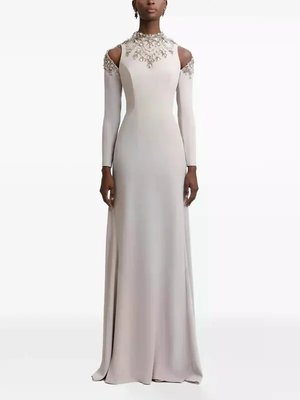 GEMY MAALOUF Crystal-embellished Cold-shoulder Maxi Dress - Neutrals