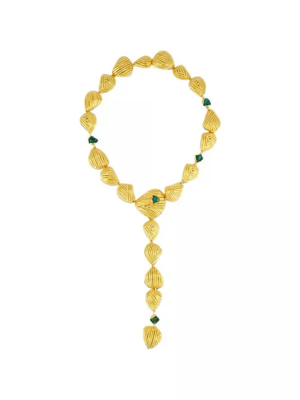 FENOMENA Tone Shell Motif Necklace With Colombian Emeralds - Gold