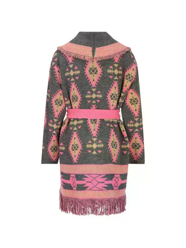 COLOUR MARKET Geometric-pattern Fringed Cardigan - Grey