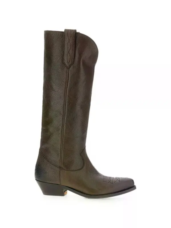 GOLDEN GOOSE Wish Star Embossed-floral Western Boots - Brown