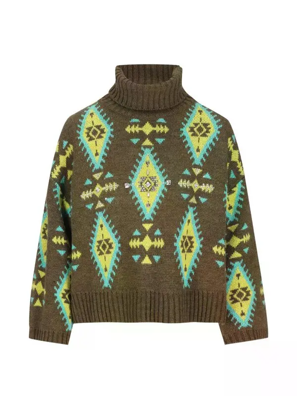 COLOUR MARKET Crystal-embellished Intarsia-knit Sweater - Green