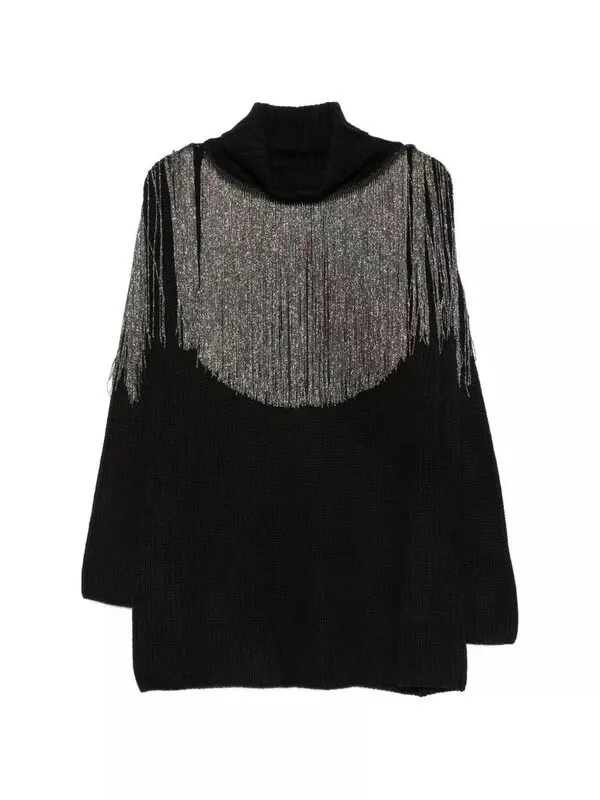 Pinko Knitted Roll Neck Sweater With Metallic Fringe Detailing