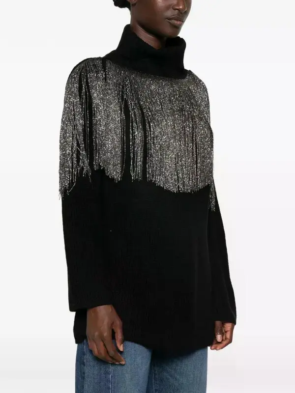 Pinko Knitted Roll Neck Sweater With Metallic Fringe Detailing
