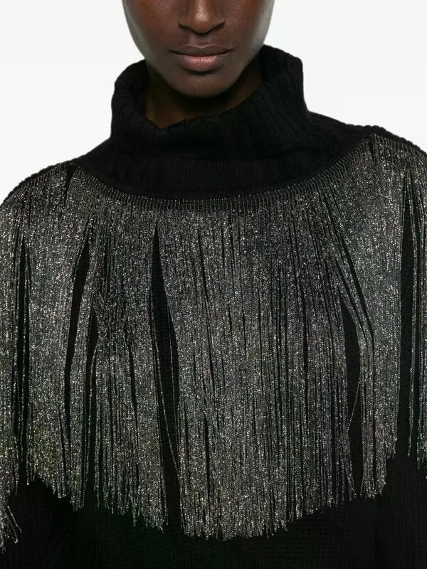 Pinko Knitted Roll Neck Sweater With Metallic Fringe Detailing
