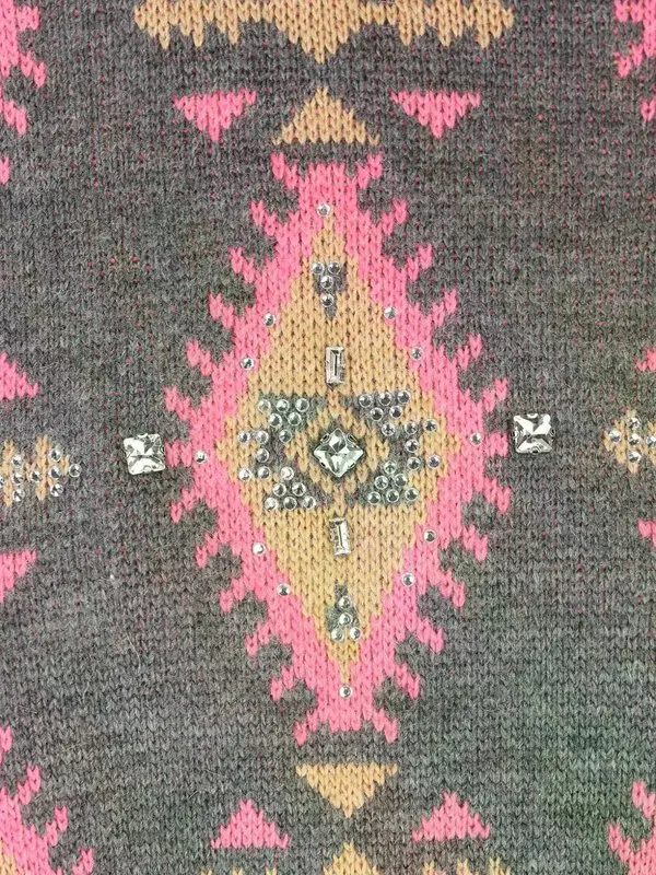 COLOUR MARKET Crystal-embellished Intarsia Knit Sweater