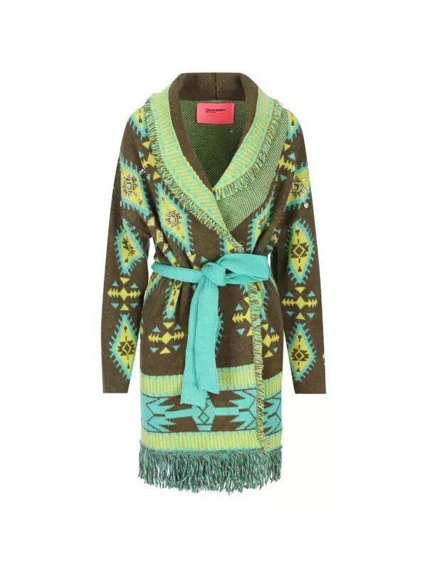 COLOUR MARKET Belted Intarsia-knit Cardigan - Green