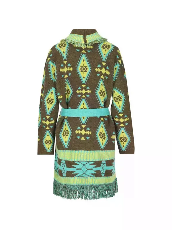 COLOUR MARKET Belted Intarsia-knit Cardigan