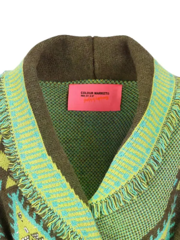 COLOUR MARKET Belted Intarsia-knit Cardigan