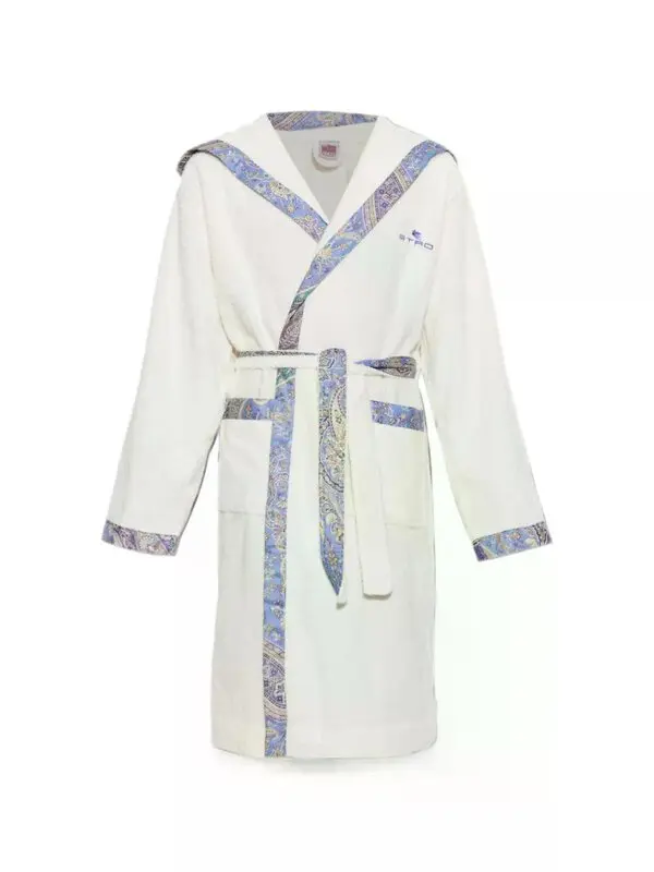 Etro Paisley-trim Hoodie Bathrobe - White