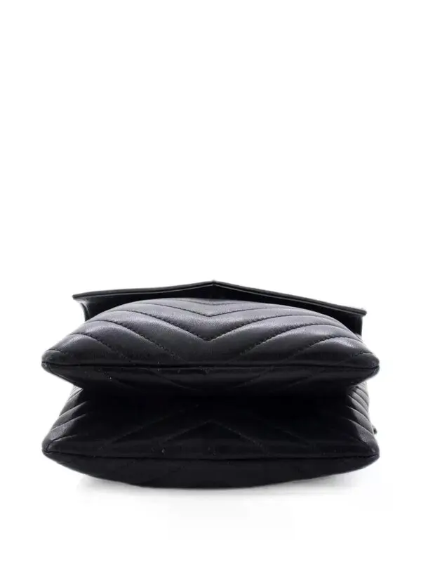 Saint Laurent Double Flap Bag Chevron Leather Shoulder Bag - Black