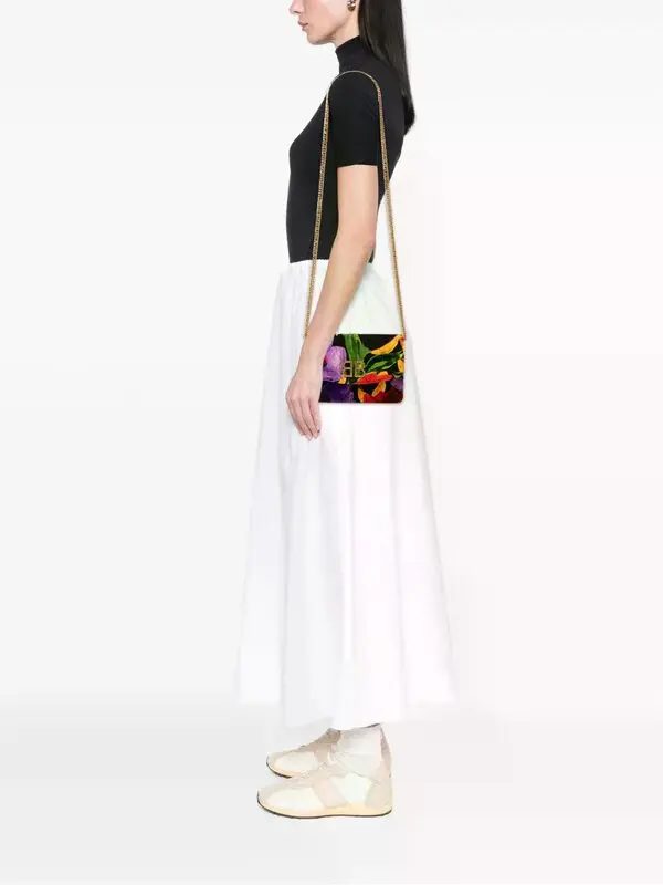 Balenciaga Velvet Bb Floral Print Wallet On Chain Crossbody Bag - Black
