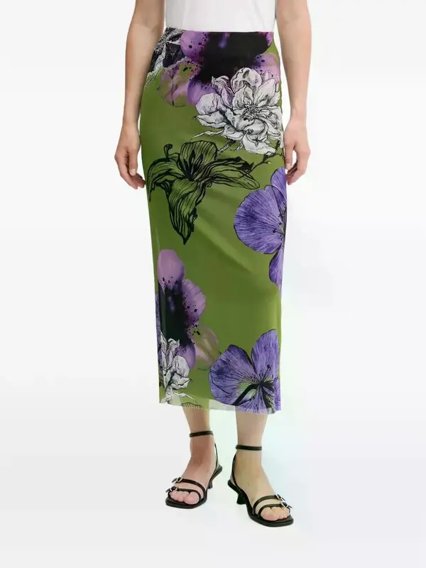 Desigual Floral Print Mesh Midi Skirt