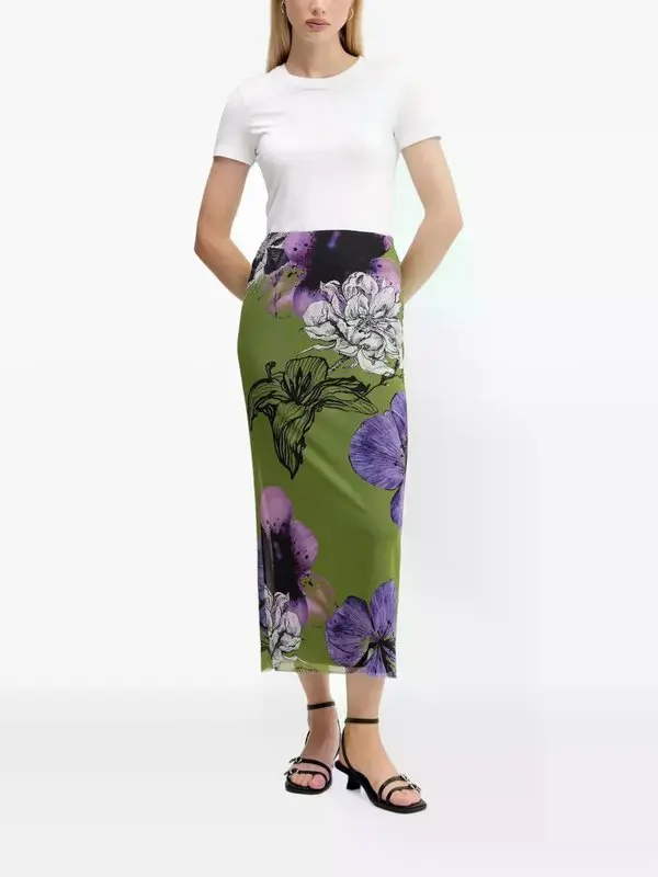 Desigual Floral Print Mesh Midi Skirt