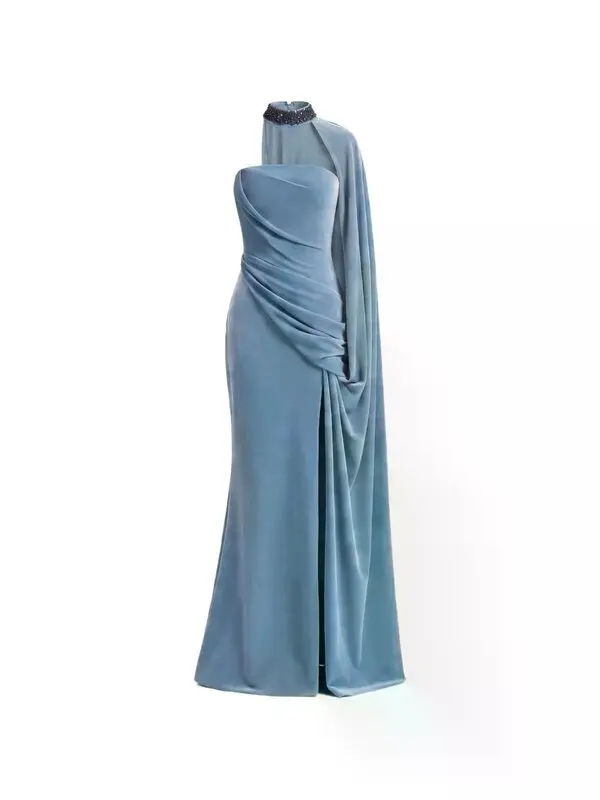 GEMY MAALOUF Beaded-collar Draped Gown - Blue
