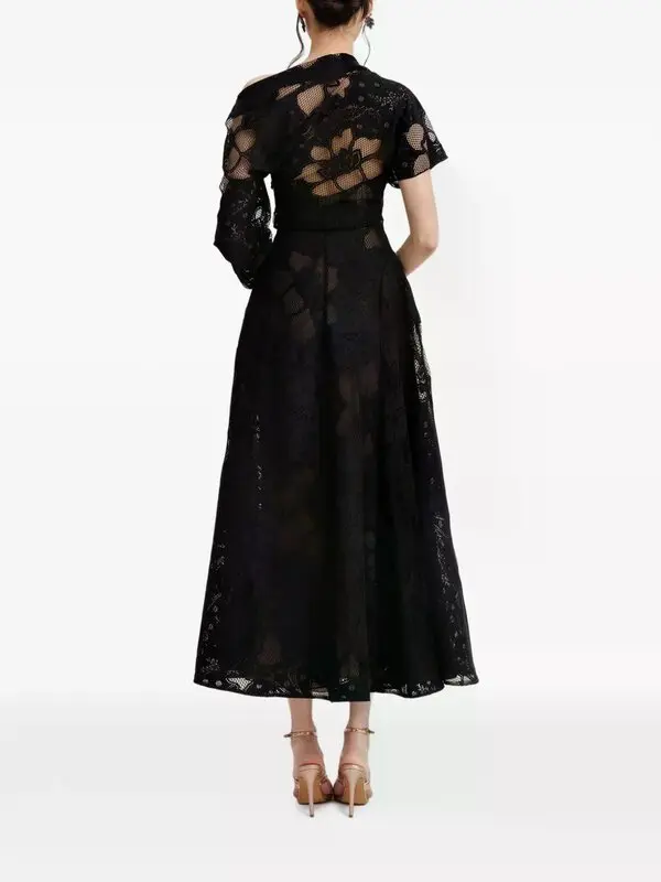 GEMY MAALOUF Asymmetrical Neckline Lace Overlay Dress