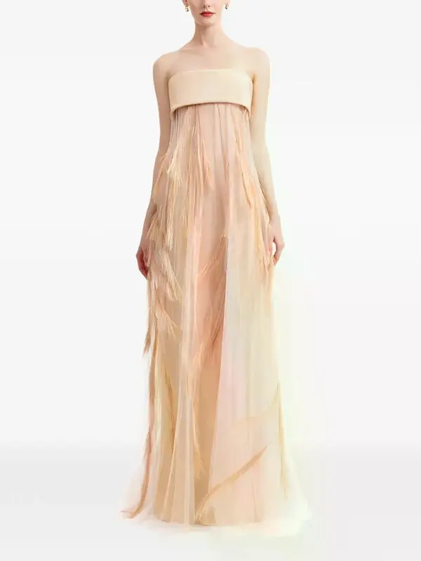 GEMY MAALOUF Feather-embroidered Strapless Dress