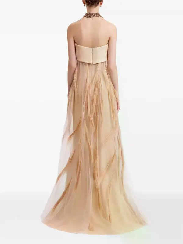 GEMY MAALOUF Feather-embroidered Strapless Gown