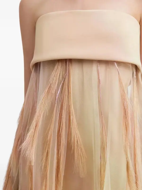 GEMY MAALOUF Feather-embroidered Strapless Gown
