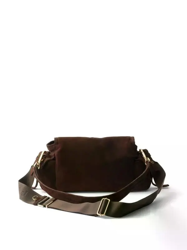 Prada Medium Suede Shoulder Bag With Flap - Brown