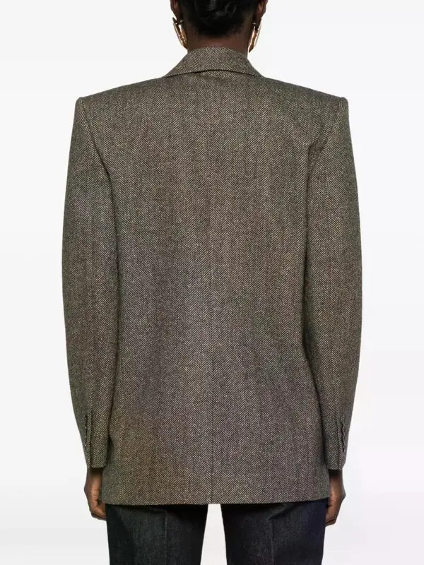 Saint Laurent Herringbone-pattern Double-breasted Blazer