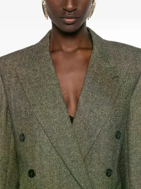 Saint Laurent Herringbone-pattern Double-breasted Blazer