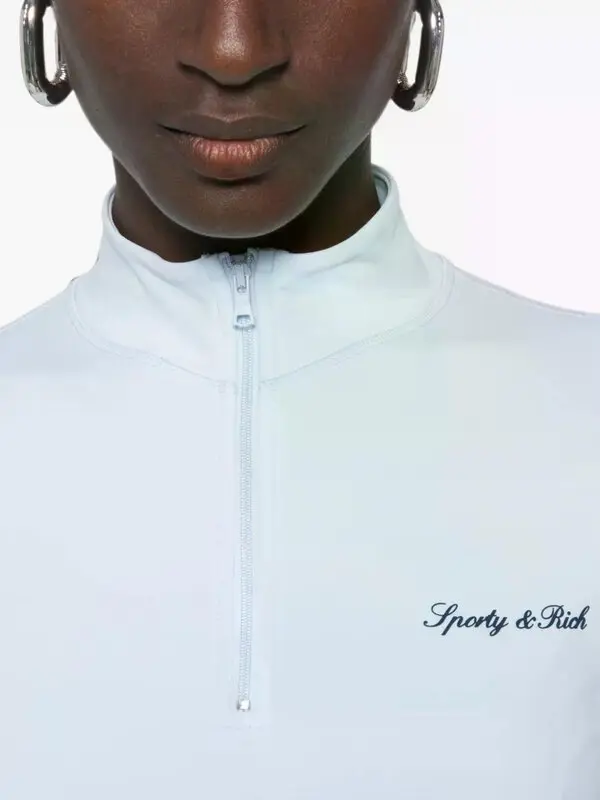 SPORTY & RICH Logo Print Quarter-zip Top