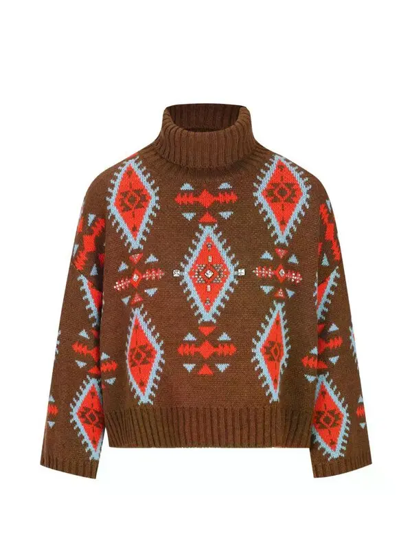 COLOUR MARKET Crystal-embellished Intarsia-knit Sweater - Brown