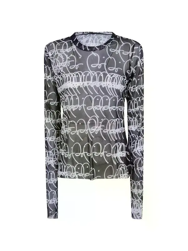 MARIA CALDERARA Graphic Print Mesh T-shirt