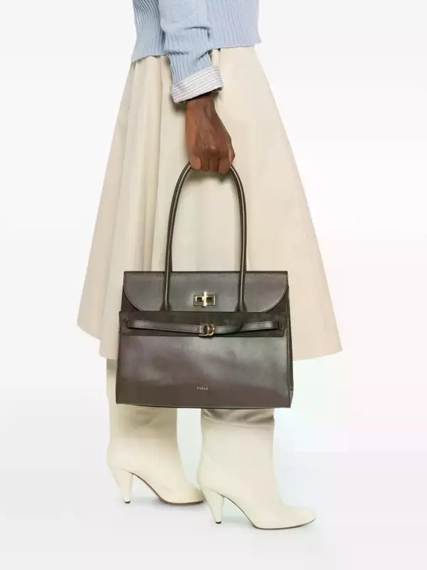Furla Buckle Detail Leather Tote Bag - Brown