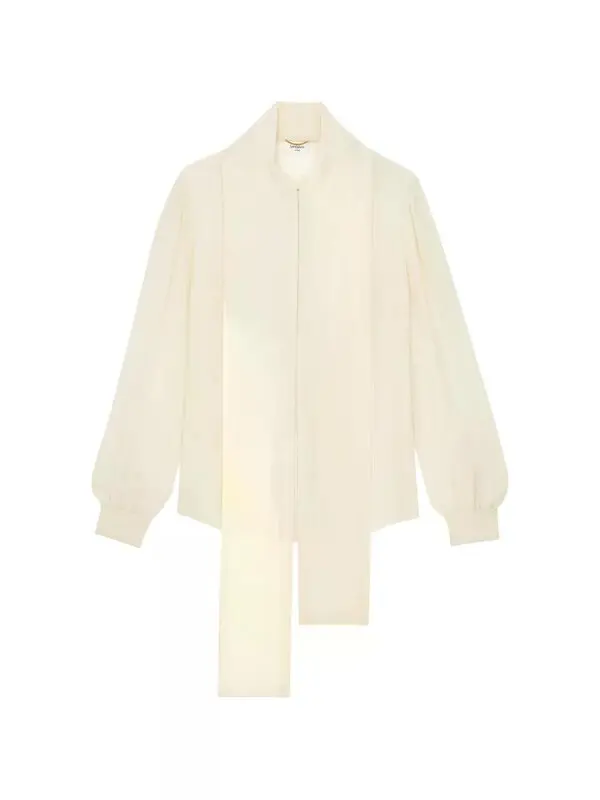 Saint Laurent Lavallière Blouse In Silk Crepe De Chine - Neutrals