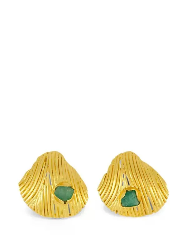 FENOMENA Emerald Shell-motif Earrings - Gold